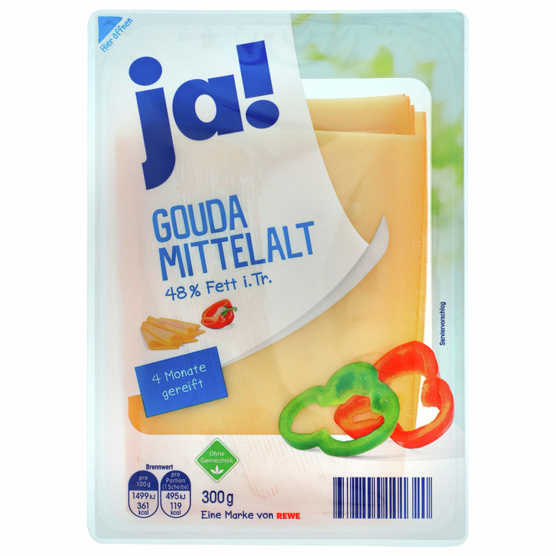 Gouda mittelalt in Scheiben 48% frisch 300g