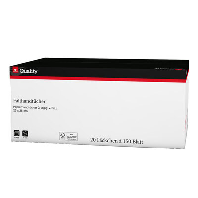 Falthandtücher hochweiss 23x25cm, 2-lagig, 150 Blatt